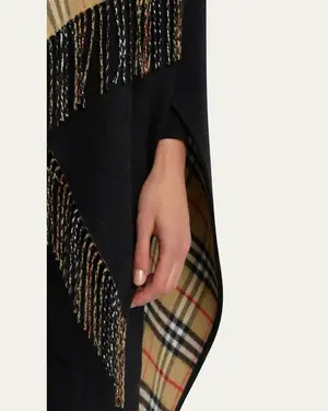 Burberry Vintage-style Check Fringed Wool Cape