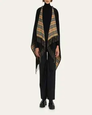 Burberry Vintage-style Check Fringed Wool Cape
