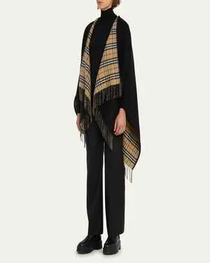 Burberry Vintage-style Check Fringed Wool Cape