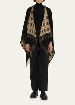 Burberry Vintage-style Check Fringed Wool Cape
