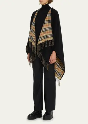 Burberry Vintage-style Check Fringed Wool Cape
