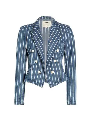 L'Agence Women's Wayne Striped Denim Crop Jacket - Denim Stripe  - Denim Stripe
