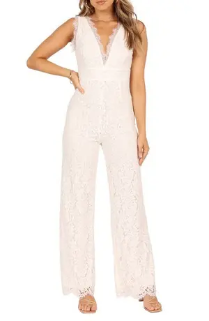 PETAL & PUP Eloise Cotton Blend Lace Jumpsuit - Ivory