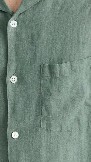 Portuguese Flannel Linen Camp Collar Shirt - Dry Green