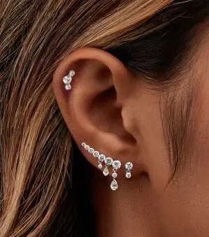 MARIA TASH Invisible Set Three Diamond Curve Threaded Stud Earring