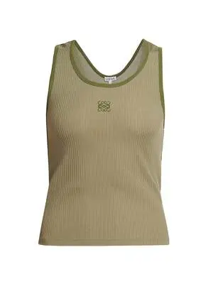 Loewe Women's Embroidered Logo Silk-Blend Tank Top - Military Green  - Military Green