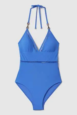 REISS Rita Lattice Halter Neck One Piece Swimsuit