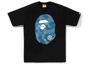 BAPE Honeycomb Camo Big Ape Head Tee Shirt Black Blue