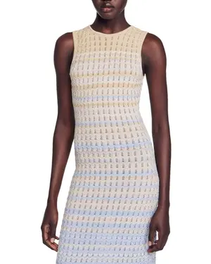 Sandro Zade Pointelle Knit Maxi Dress In Blue Gold - 30% Off | Editorialist