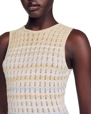 Sandro Zade Pointelle Knit Maxi Dress In Blue Gold - 30% Off | Editorialist