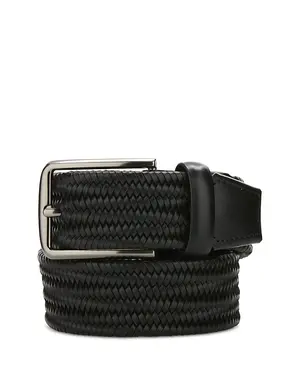 Bloomingdale'S Woven Leather Stretch Belt - Black