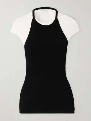 FERRAGAMO Layered Ribbed Jersey Top - Black