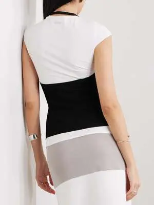 FERRAGAMO Layered Ribbed Jersey Top - Black