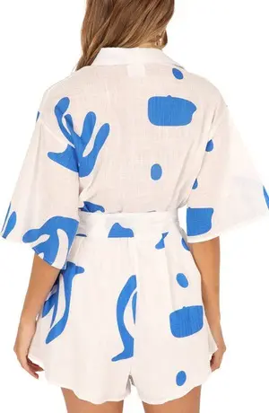 PETAL & PUP Kellie Cotton Romper - White/blue