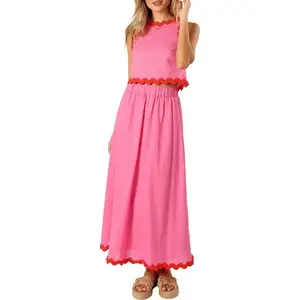 PETAL & PUP Petal & Pup Sleeveless Cotton Top And Maxi Skirt Set Pink Red