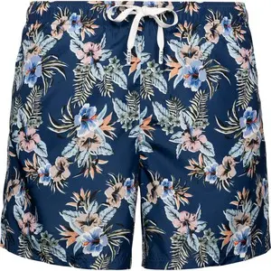 Eton Floral Print Swim Trunks - Blue