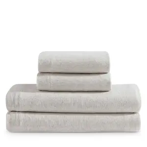 Calvin Klein Modern Melange Jersey 4 Piece Sheet Set, King Ivory Grey Heather