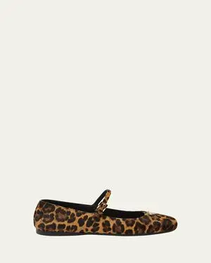 Prada Prada Leopard Mary Jane Ballerina Flats - Miele