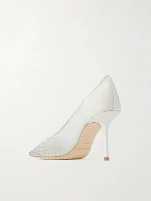 JIMMY CHOO Love 85 Crystal-embellished Mesh Pumps - White