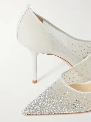 JIMMY CHOO Love 85 Crystal-embellished Mesh Pumps - White