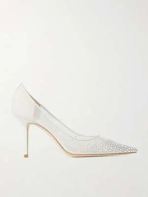 JIMMY CHOO Love 85 Crystal-embellished Mesh Pumps - White