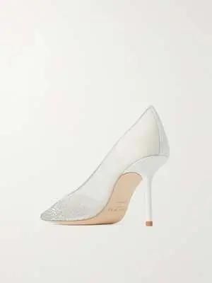 JIMMY CHOO Love 85 Crystal-embellished Mesh Pumps - White
