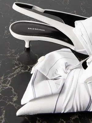 Balenciaga Striped Poplin-trimmed Leather Slingback Pumps