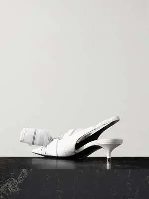 Balenciaga Striped Poplin-trimmed Leather Slingback Pumps