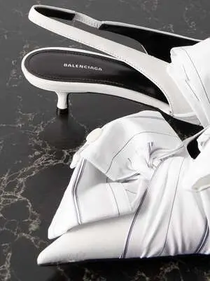Balenciaga Striped Poplin-trimmed Leather Slingback Pumps