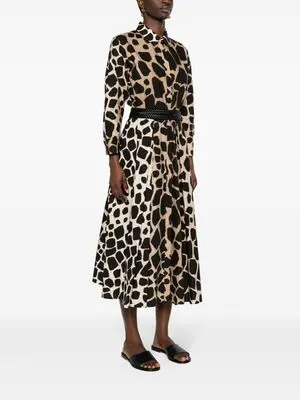 Max Mara Giraffe-print Flared Dress