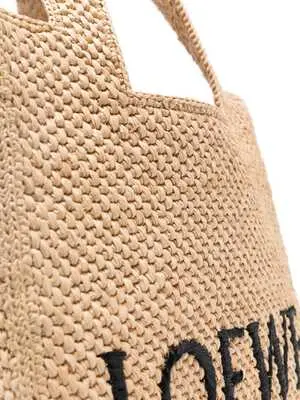 Loewe Embroidered-logo Raffia Tote - Neutrals