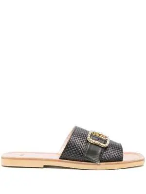 N°21 Crystal-embellished Woven Slides - Black