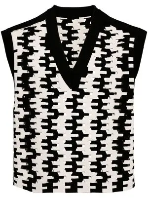 CROQUIS Geometric-pattern Print Vest - Black