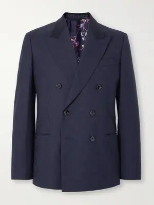 Etro Double-breasted Felt-trimmed Wool-jacquard Suit Jacket