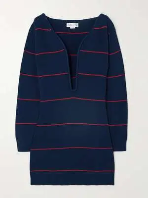 Victoria Beckham Striped Ribbed Cotton-blend Mini Dress