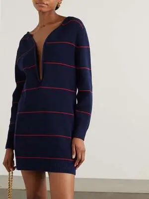 Victoria Beckham Striped Ribbed Cotton-blend Mini Dress