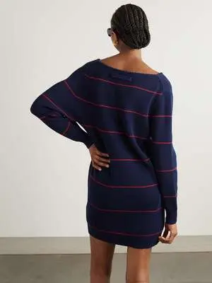 Victoria Beckham Striped Ribbed Cotton-blend Mini Dress