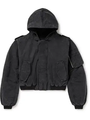 Entire Studios W2 Padded Washed Cotton-Canvas Hooded Bomber Jacket 