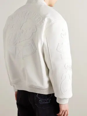 Off-White Natlover Oversized Logo-appliquéd Full-grain Leather Varsity Jacket