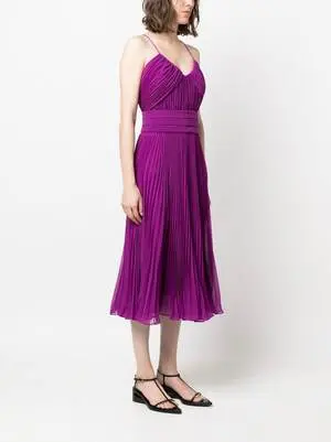Max Mara Pleated Belted Midi Dress - Purple