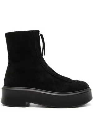 THE ROW Flatform Suede Ankle Boots - Black