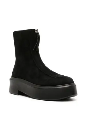 THE ROW Flatform Suede Ankle Boots - Black