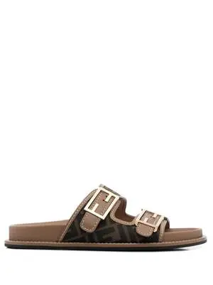 Fendi Logo-print Leather Sandals - Green