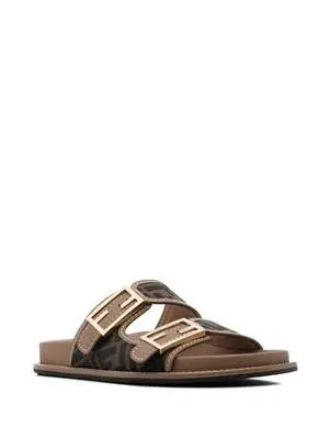 Fendi Logo-print Leather Sandals - Green