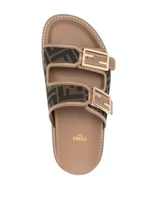 Fendi Logo-print Leather Sandals - Green