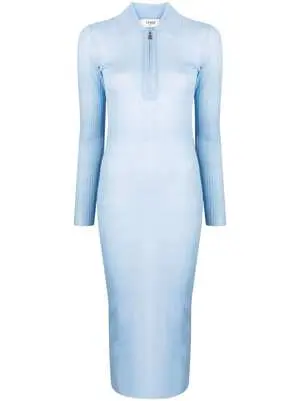 Fendi Long-sleeve Ribbed Midi Dress - Blue