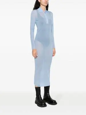 Fendi Long-sleeve Ribbed Midi Dress - Blue