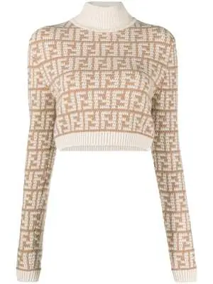 Fendi Ff Jacquard Cashmere Cropped Jumper