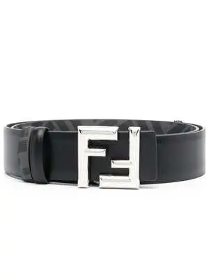Fendi Logo Buckle Leather Belt - Black