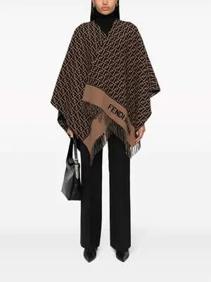 Fendi Ff-logo Print Virgin Wool-cashmere Blend Poncho - Brown